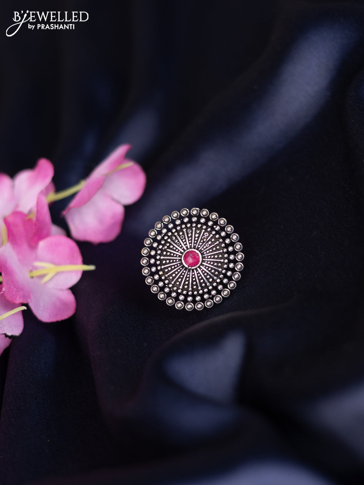 Oxidised ring with ruby stones – Prashanti Sarees