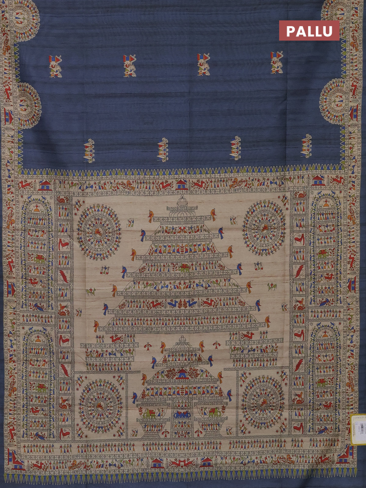 Semi tussar saree grey and beige with allover walri butta prints and p ...