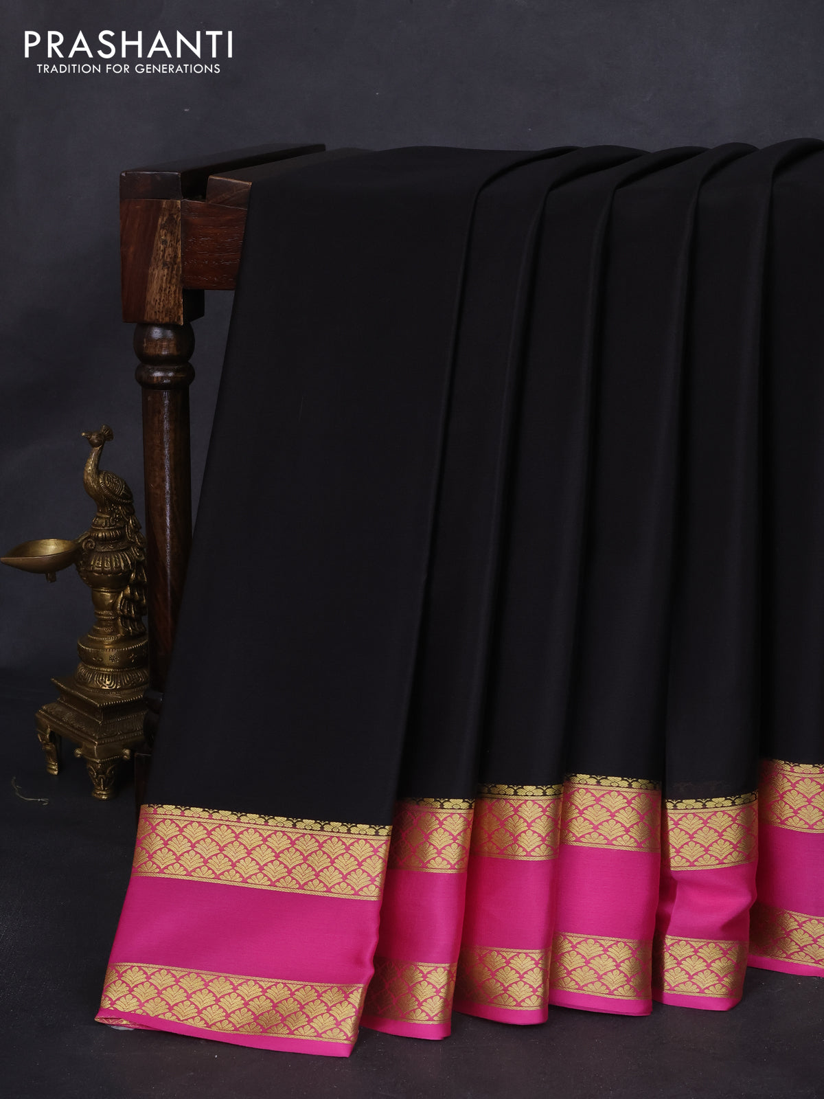 Pure mysore silk saree black and pink with plain body and rettapet zar ...