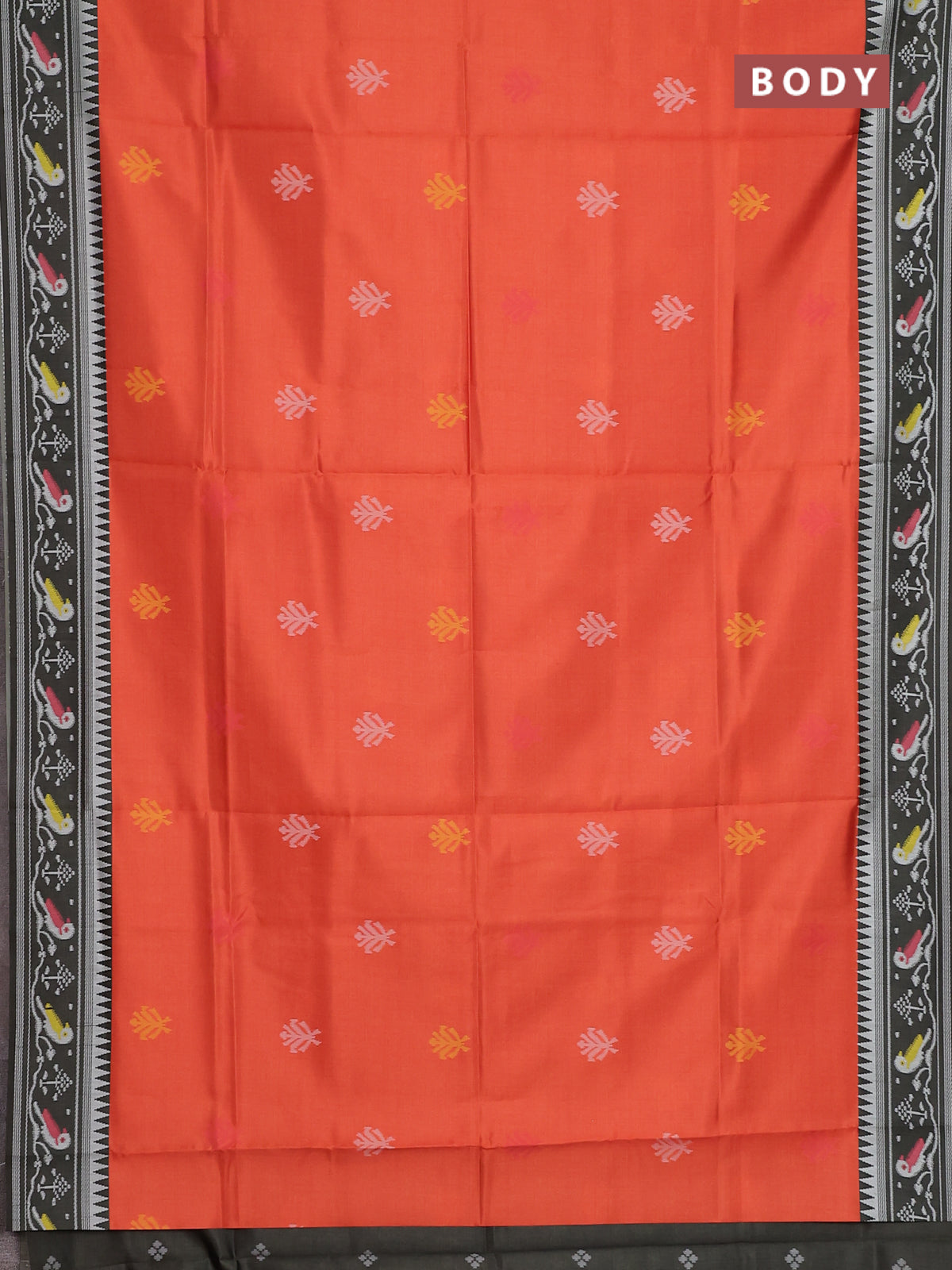 Semi sambalpuri silk saree orange and dark sap green with allover ikat ...