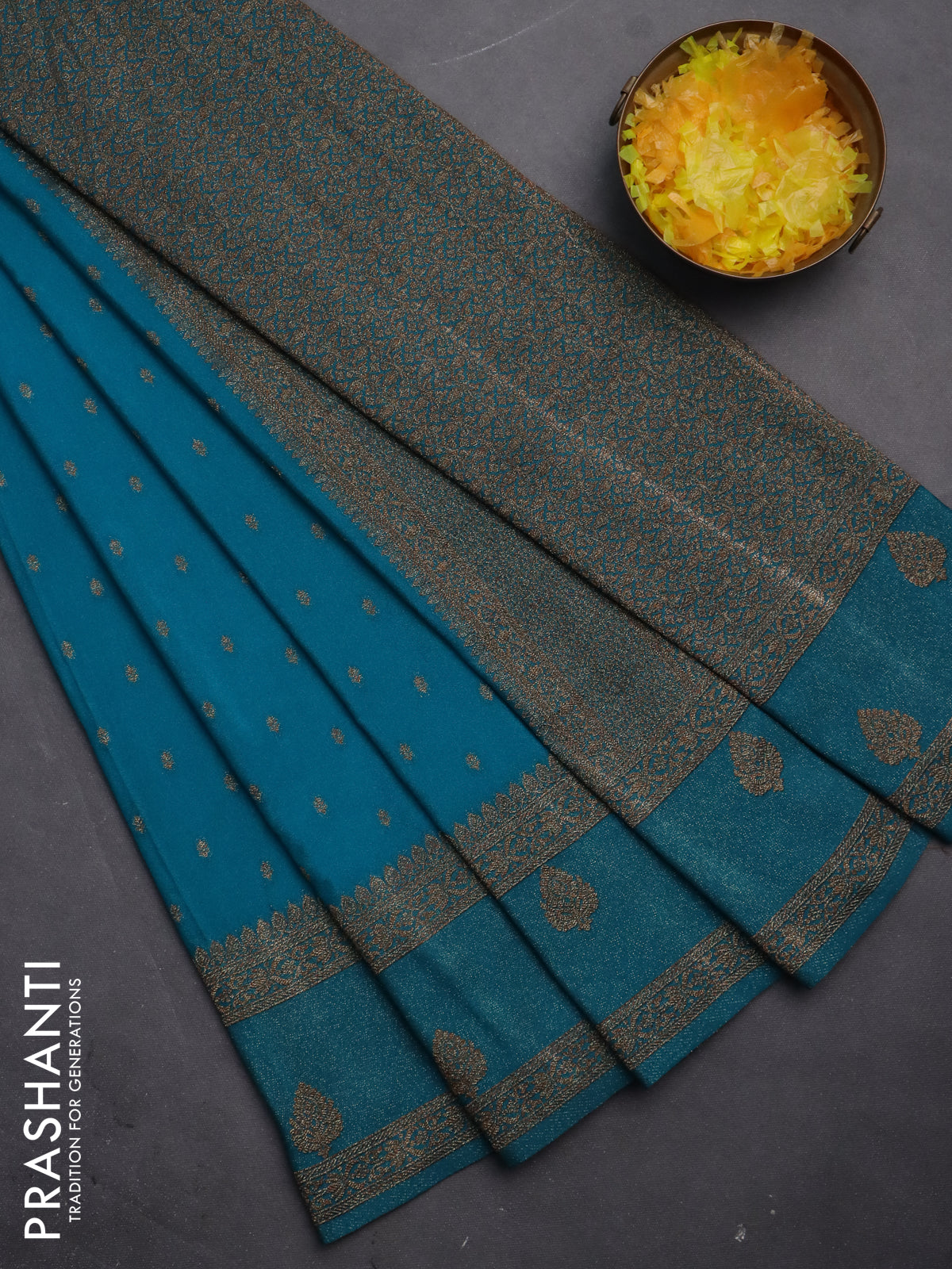 Banarasi semi crepe saree cs blue with woven buttas and woven border – Prashanti Sarees