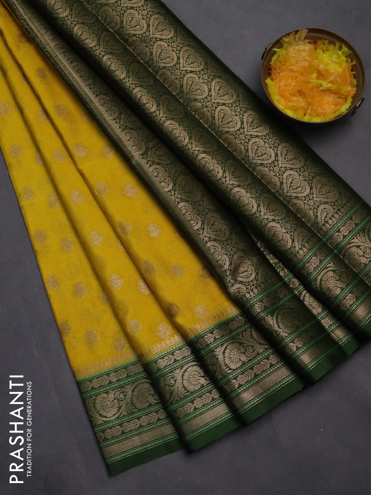 Banarasi warm silk saree lime yellow and green with zari woven buttas ...