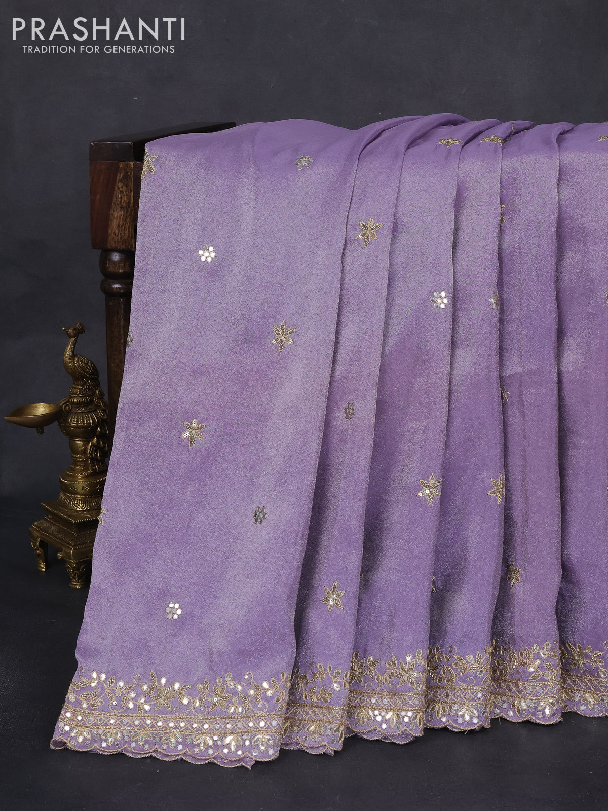 Tissue silk saree lavender and violet with sequin & gotapatti work pal ...