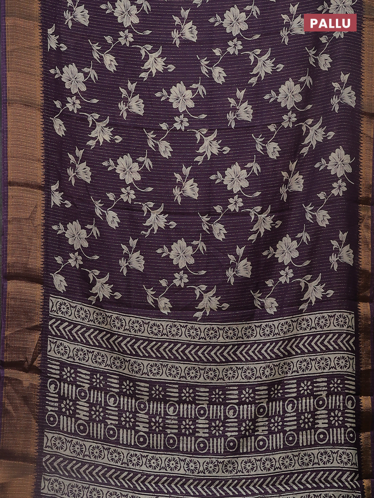 Semi dola saree deep jamun with allover zari stripes & floral prints a – Prashanti Sarees