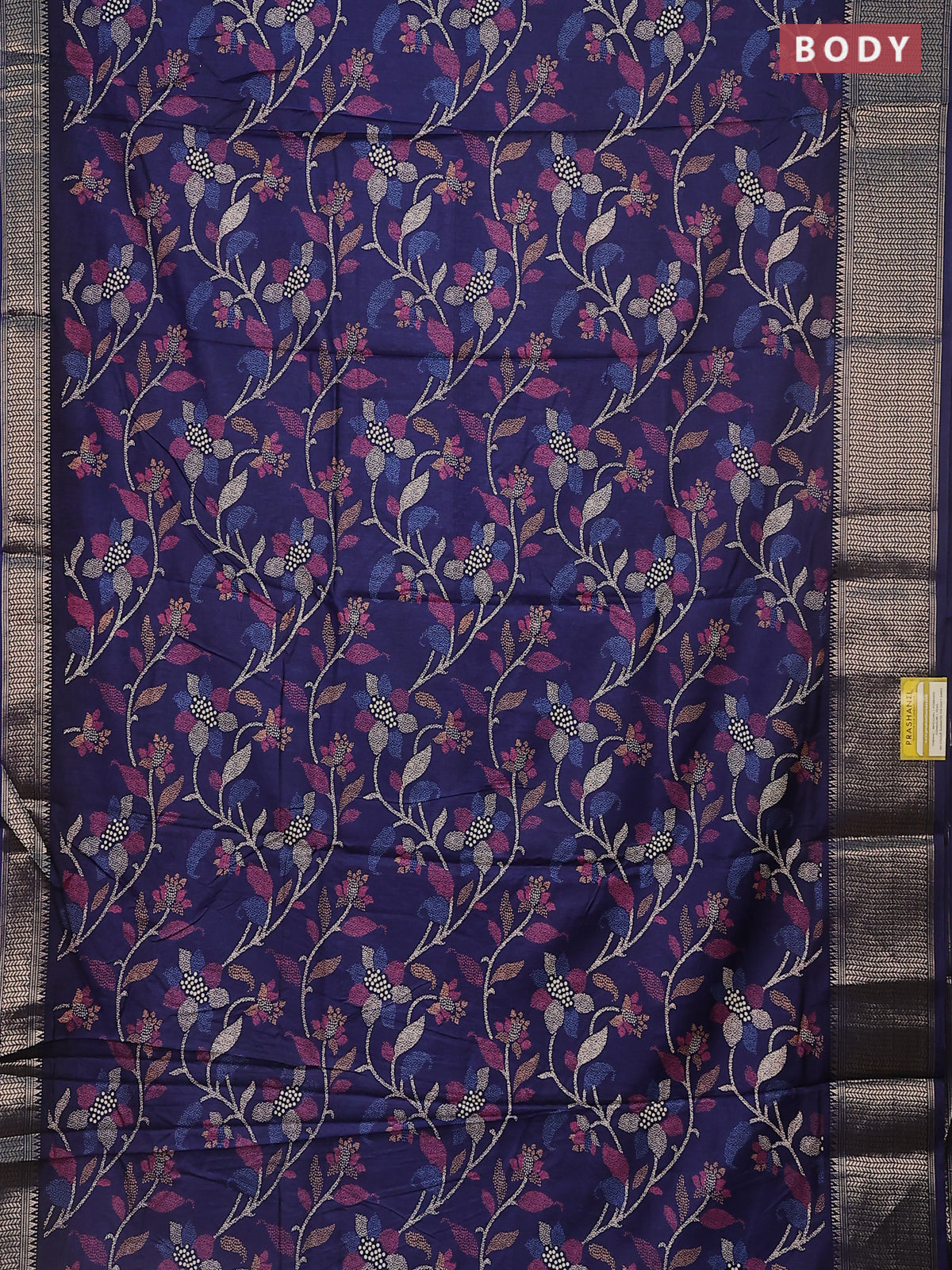 Semi dola saree navy blue with allover prints and zari woven border ...