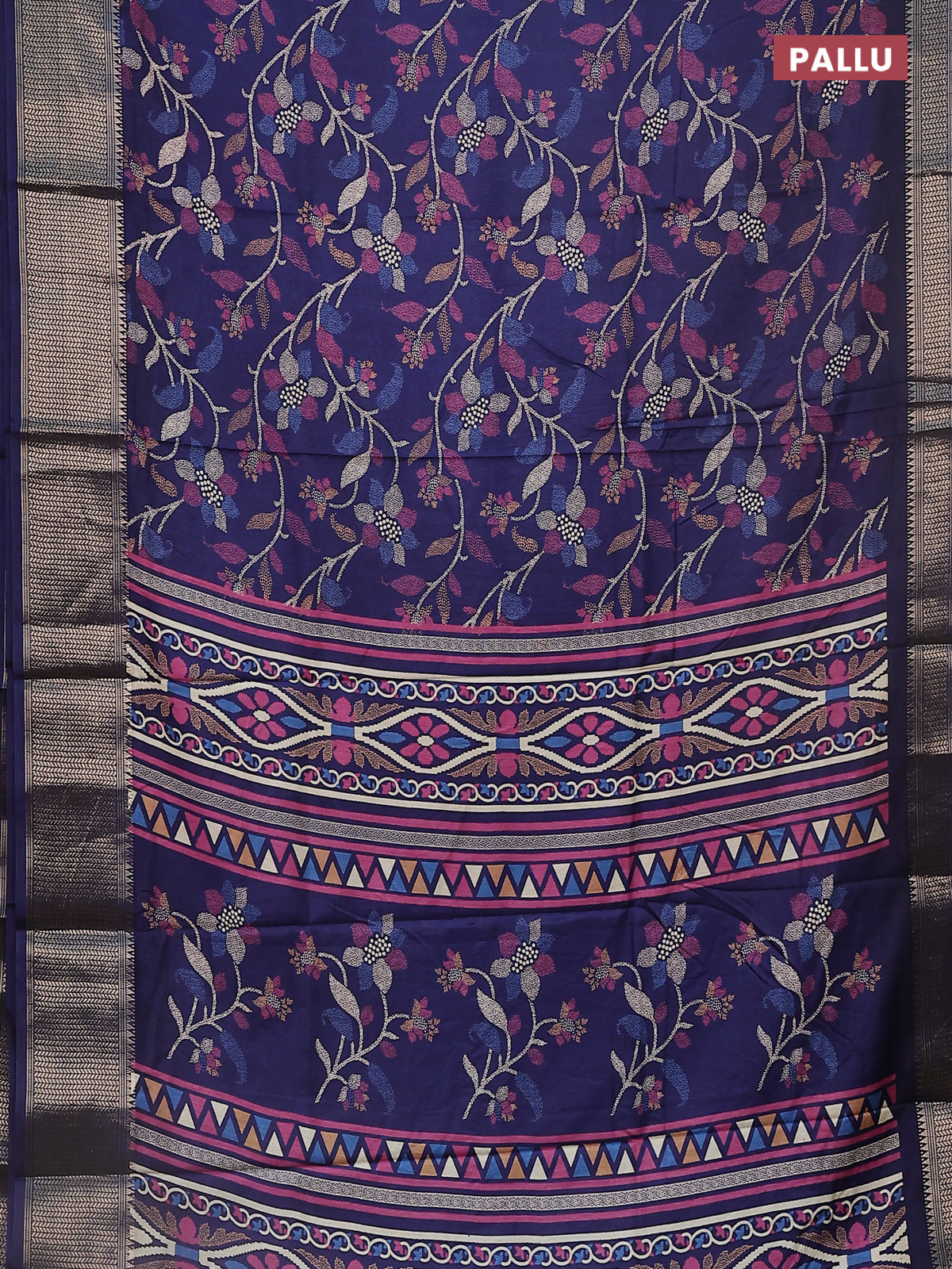 Semi dola saree navy blue with allover prints and zari woven border ...