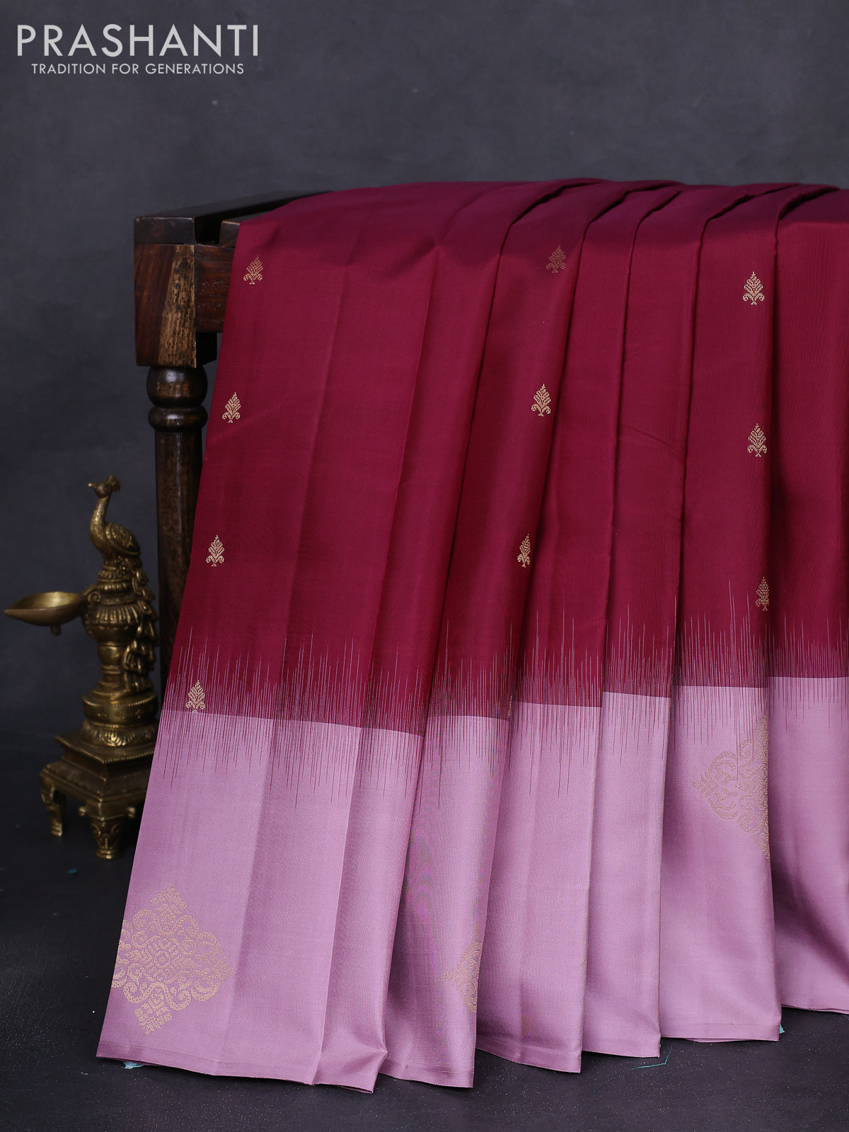 Pure kanchipuram silk saree maroon and pastel pink with zari woven but ...