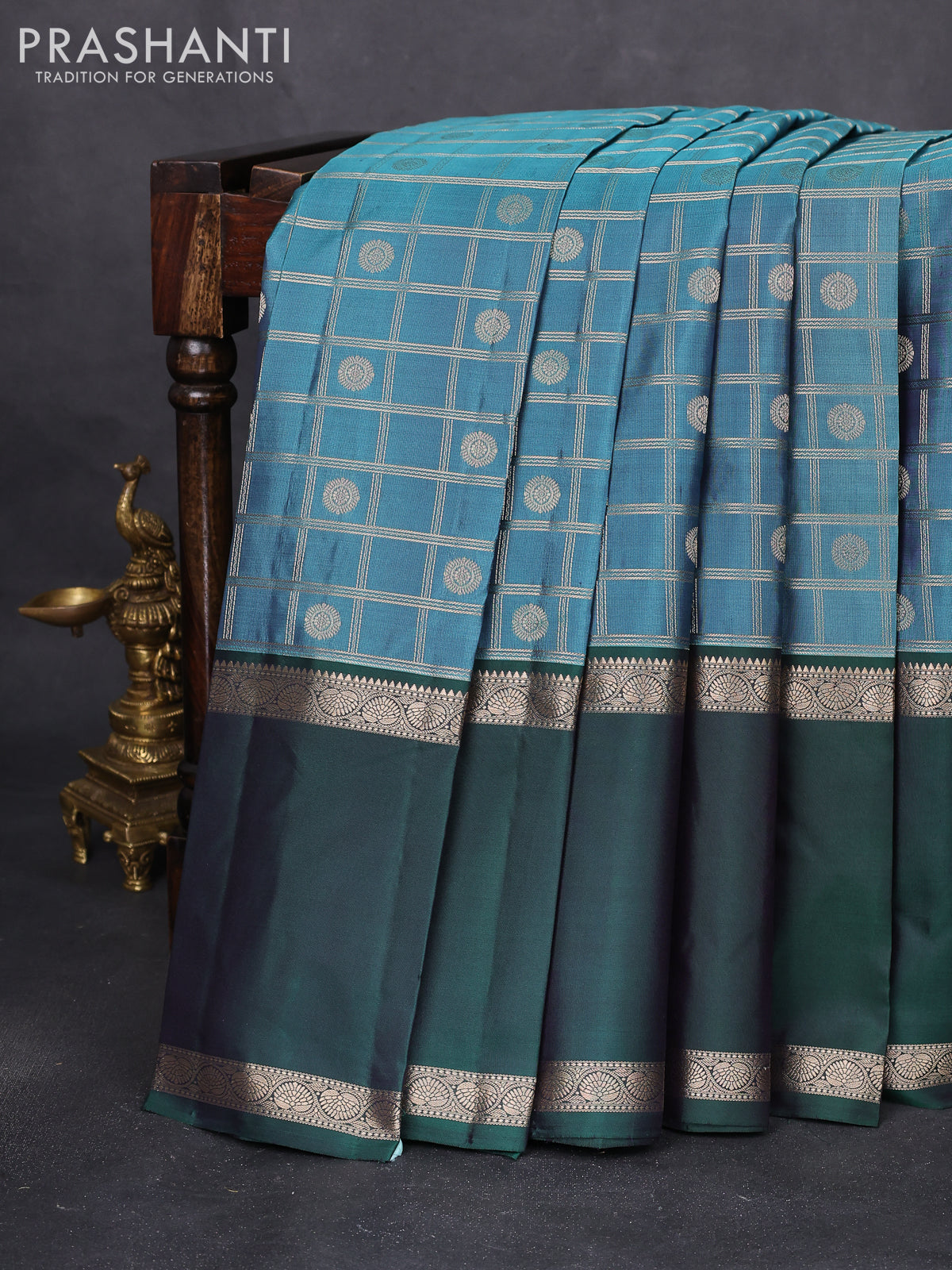 Pure kanchipuram silk saree pastel blue and dual shade of dark green w ...