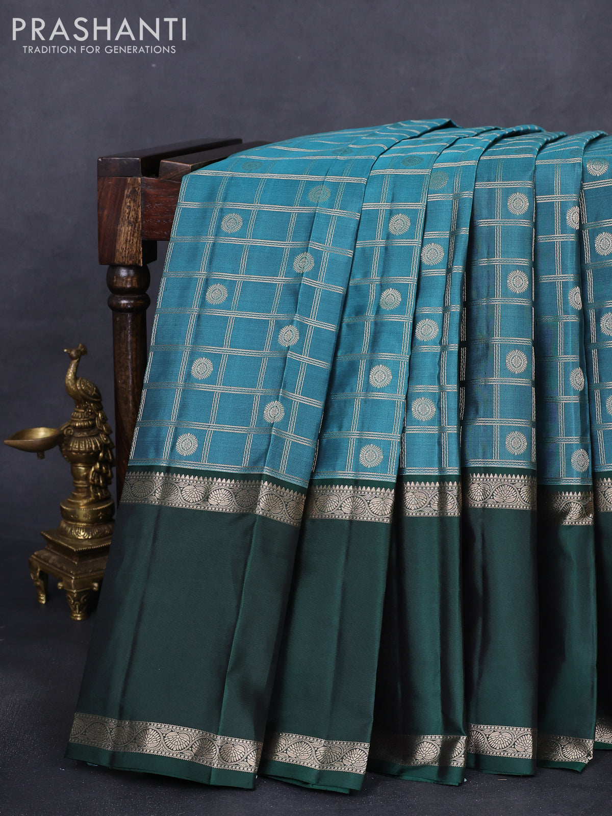 Pure kanchipuram silk saree pastel blue and dark green with allover za ...