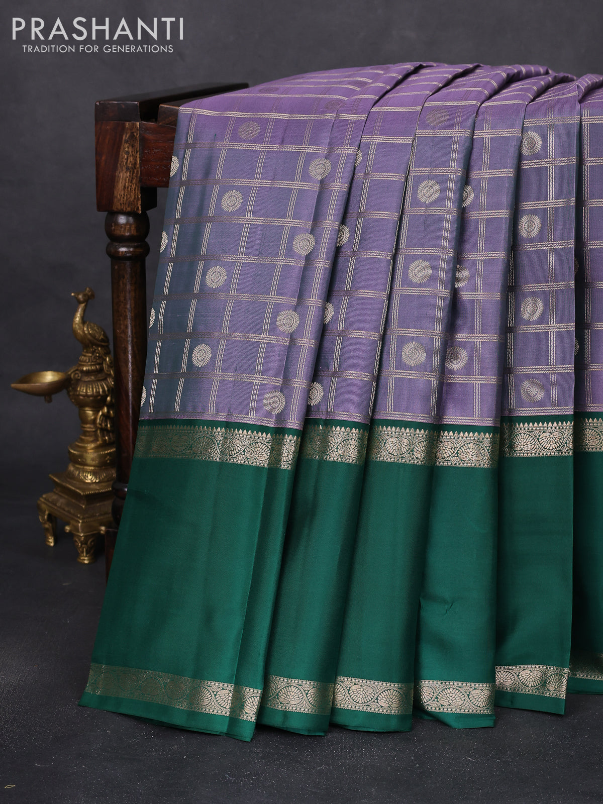 Pure kanchipuram silk saree dual shade of pastel lavender and green wi ...