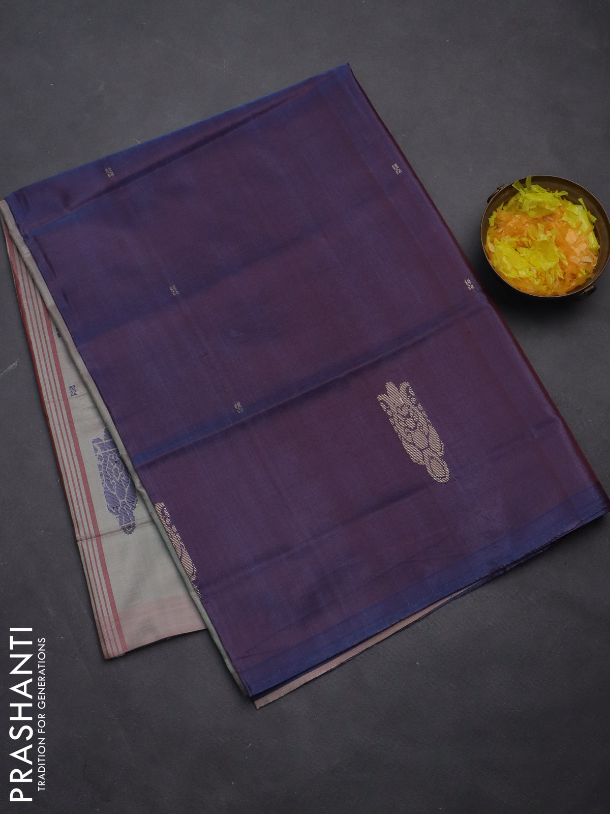 Banana pith saree dual shade of bluish maroon and dual shade of grey w ...
