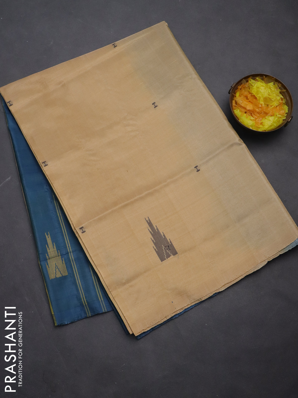 Banana pith saree cream and dual shade of blue with thread woven butta ...