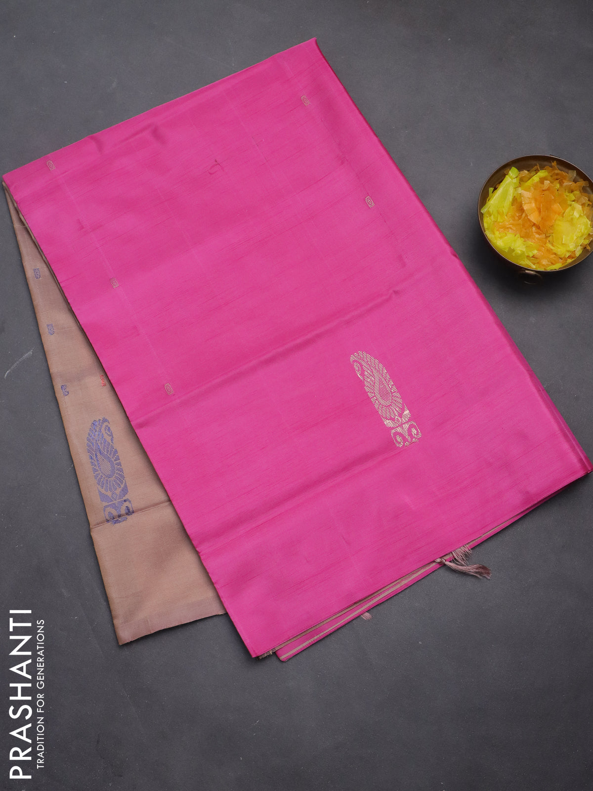 Banana pith saree pink and dark sandal with thread woven buttas in bor ...