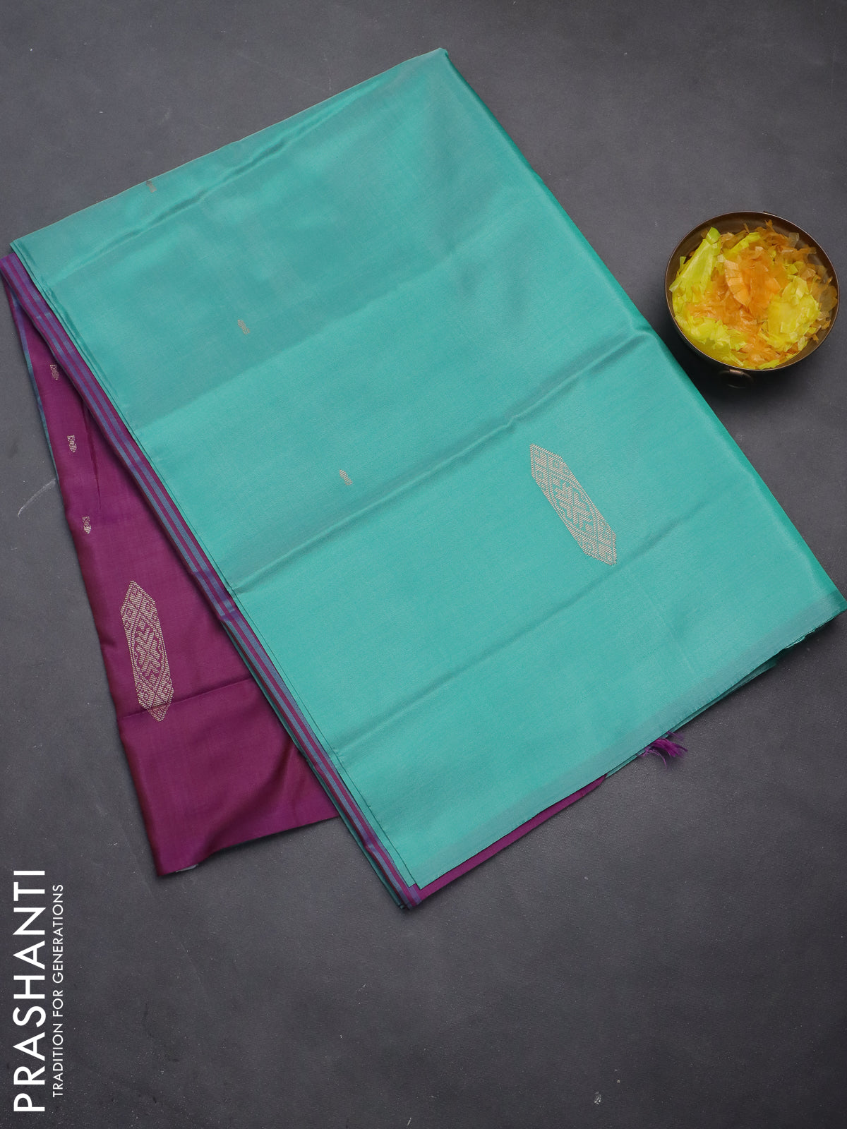 Banana pith saree teal blue and purple with thread woven buttas in bor ...
