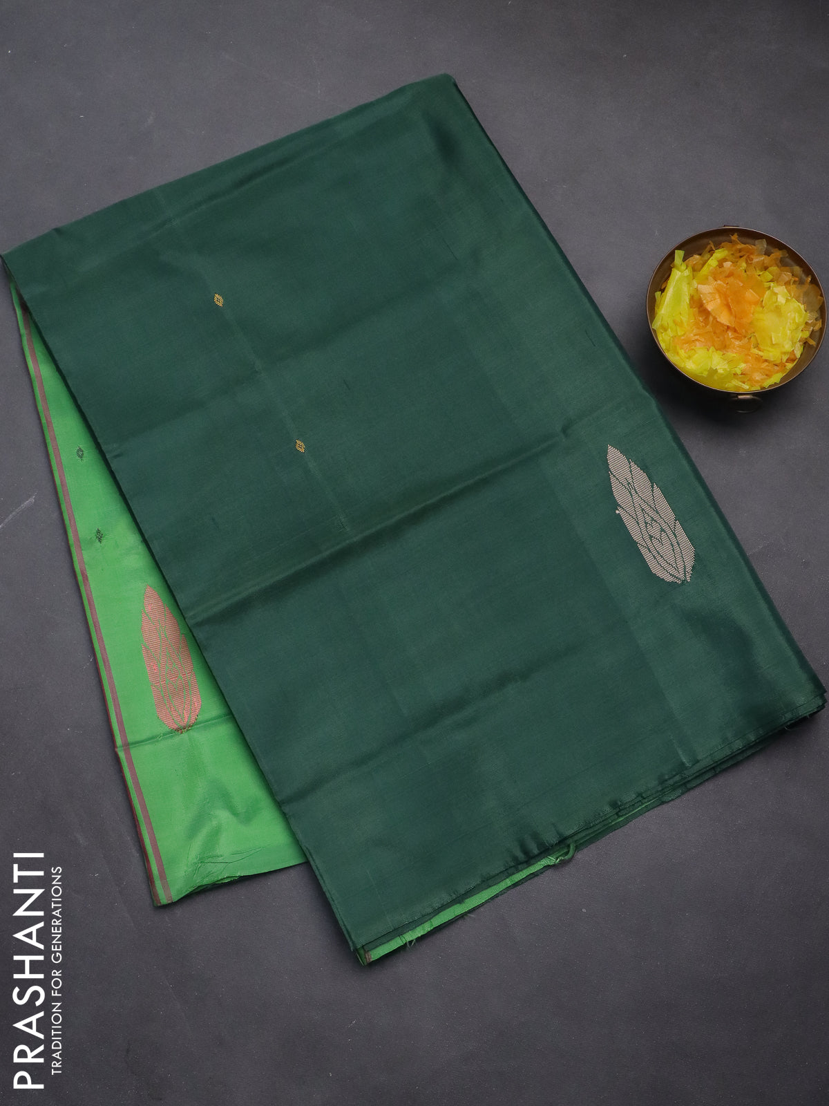 Banana pith saree bottle green and green with thread woven buttas in b ...