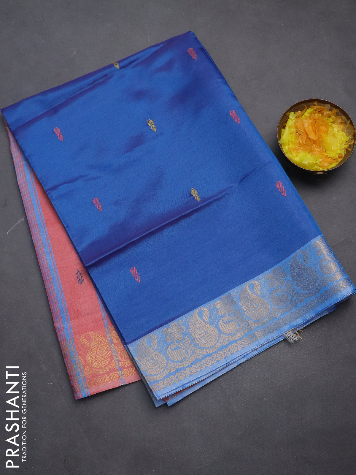 Banana pith saree cs blue and red shade with thread woven buttas and z ...