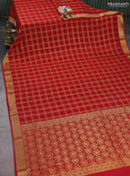 Pure mysore silk saree kumkum red with allover zari checked pattern an ...