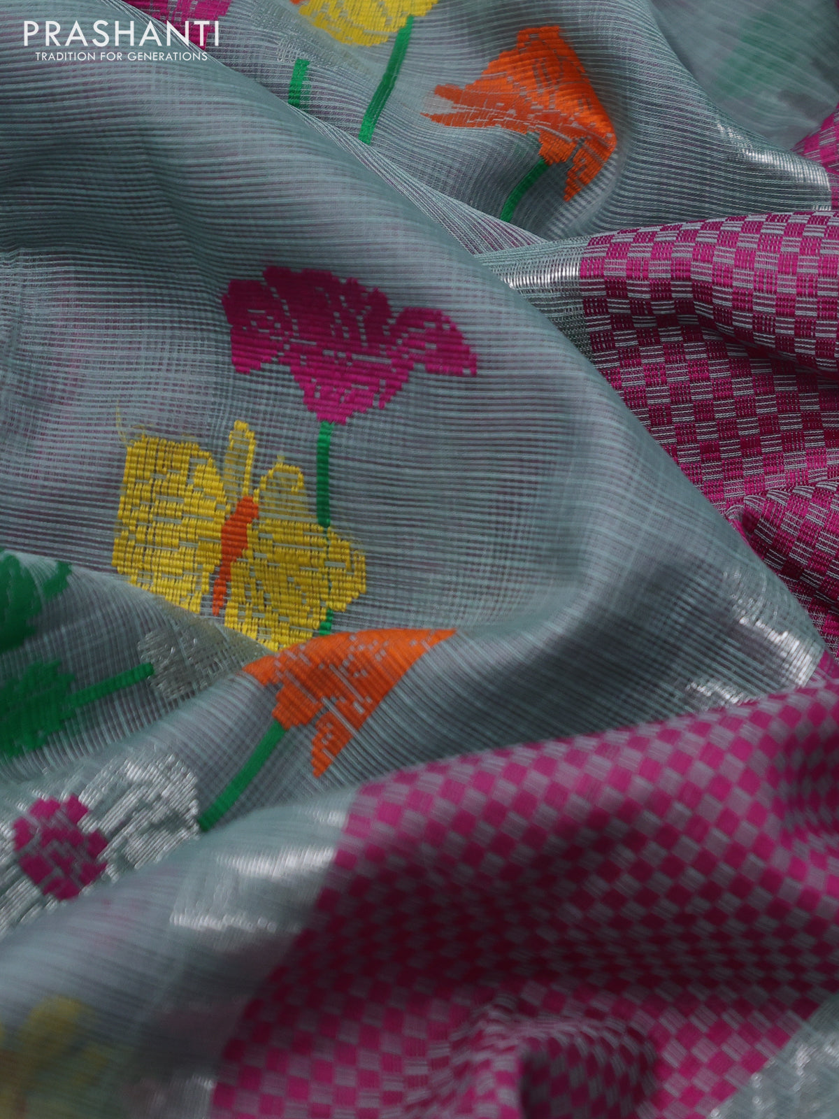 Pure zari kota silk saree pastel shade and pink with thread & silver z ...