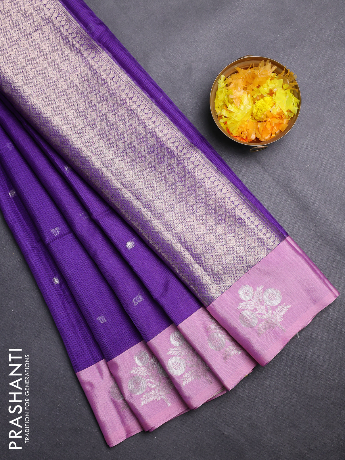 Cotton zari kota saree violet and light pink with zari woven buttas an ...