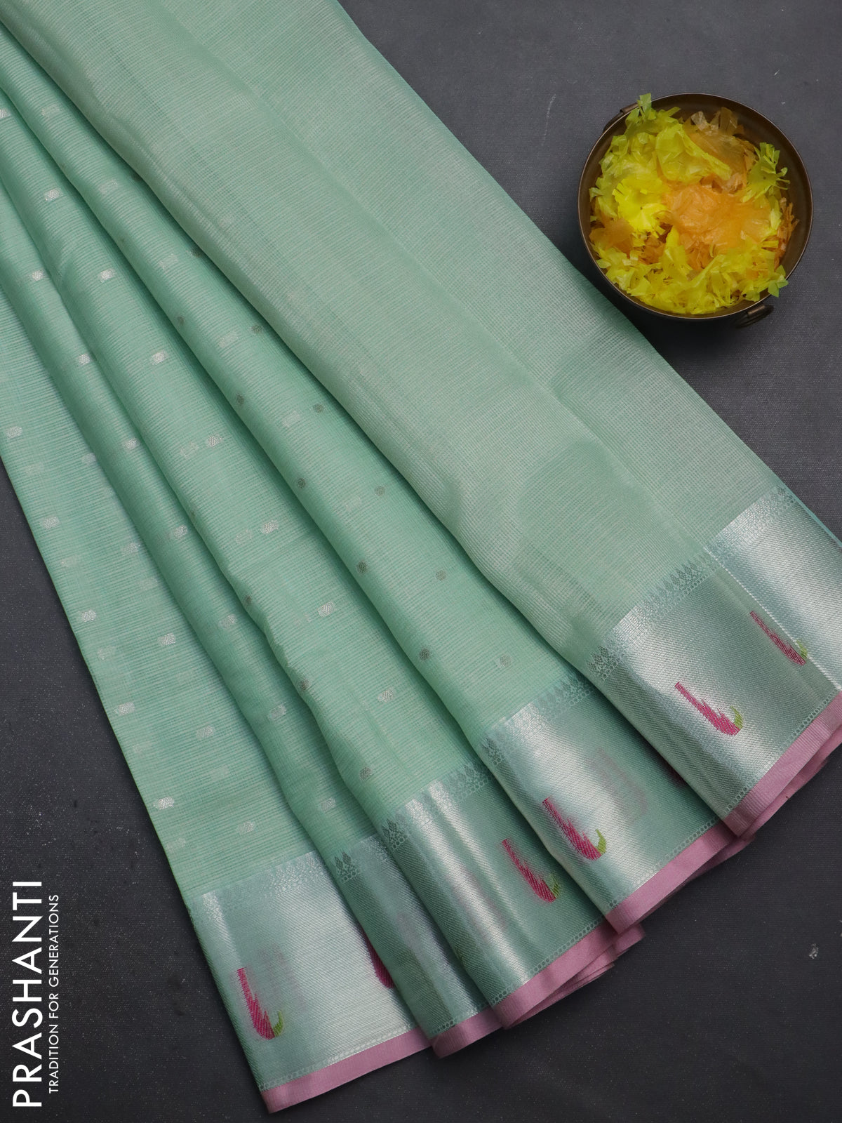 Cotton zari kota saree teal green and light pink with silver zari wove ...