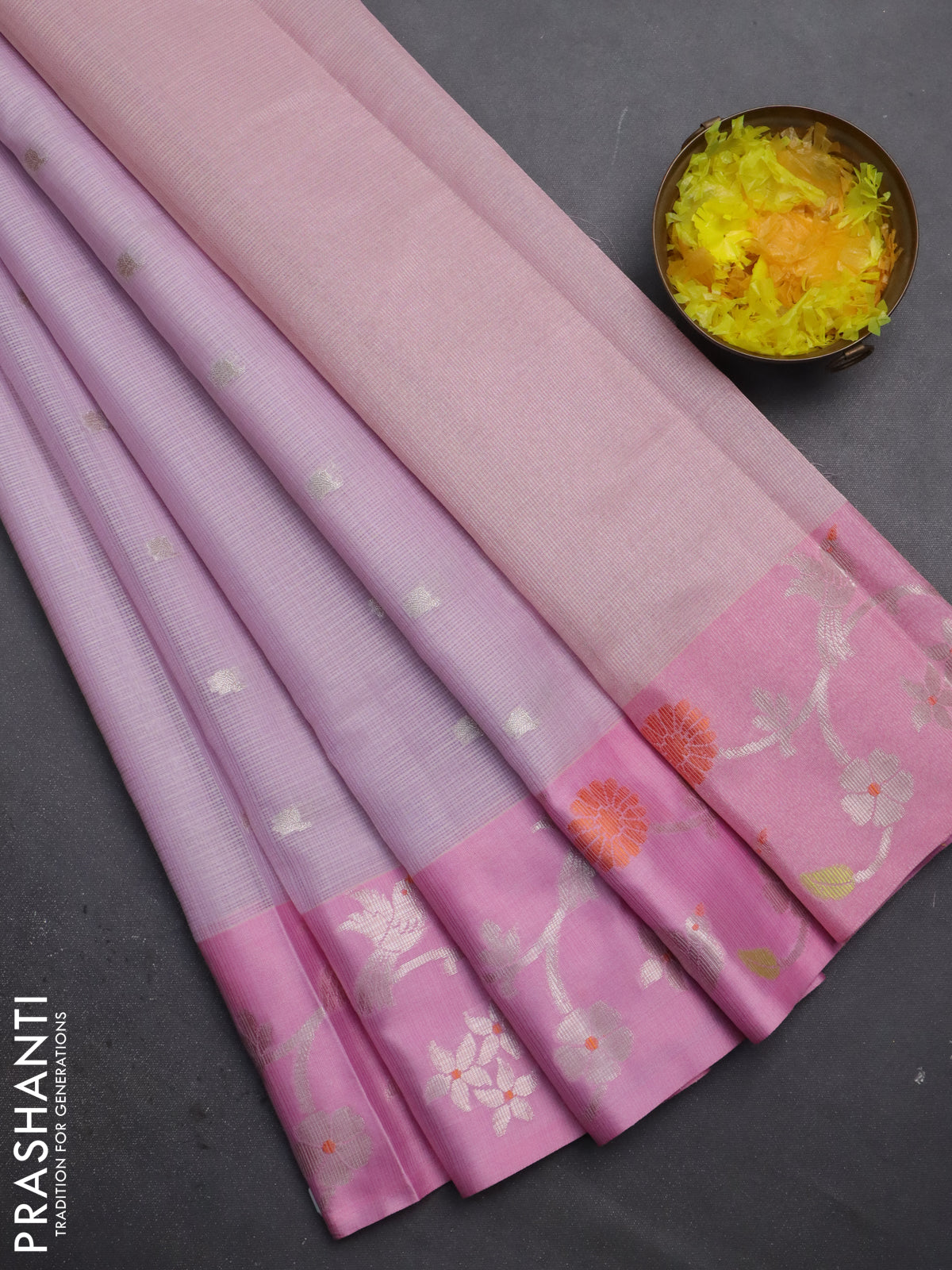 Cotton zari kota saree lavender and light pink with zari woven buttas ...