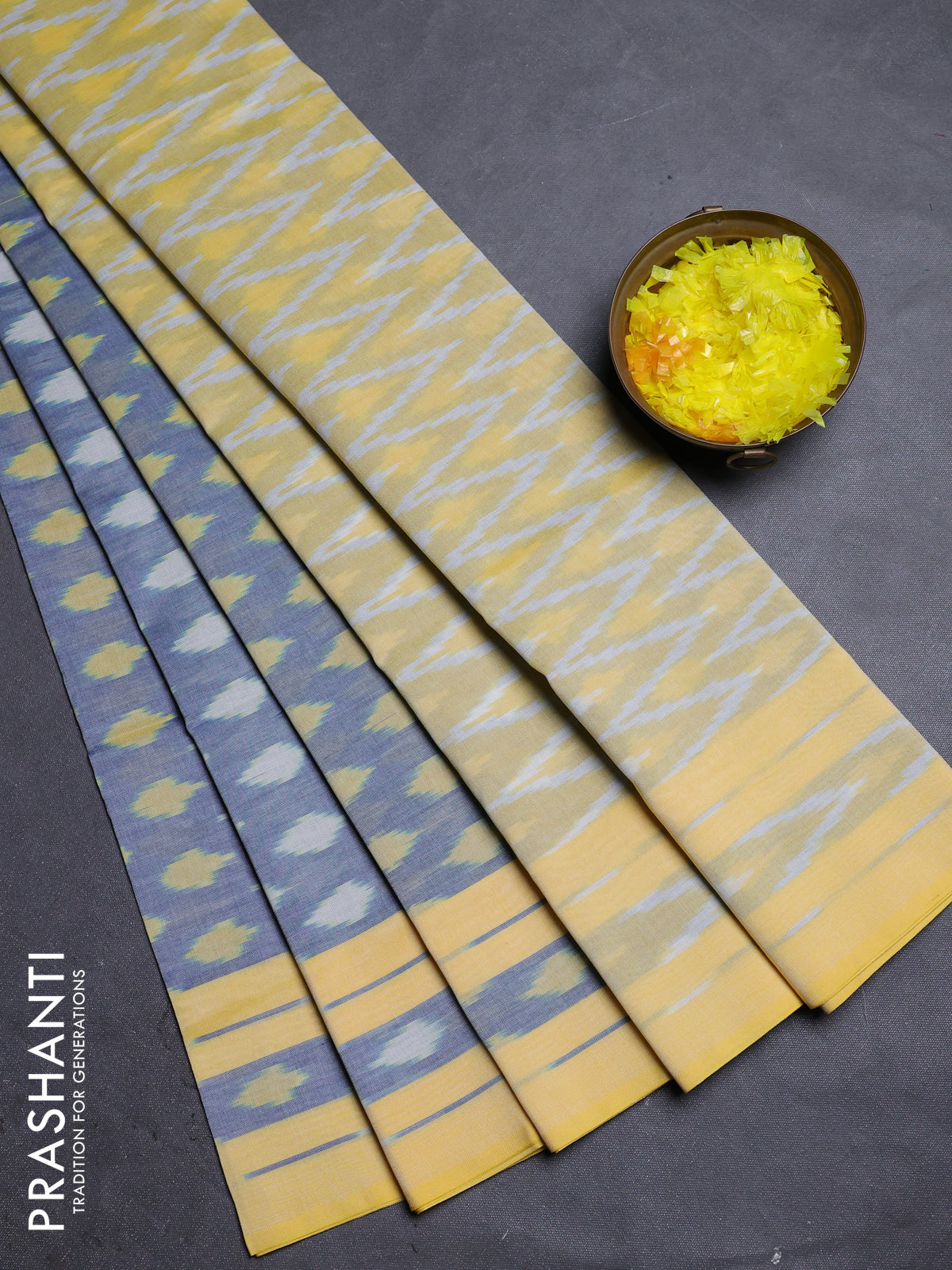 Ikat cotton saree pastel blue and yellow with allover ikat butta weave ...