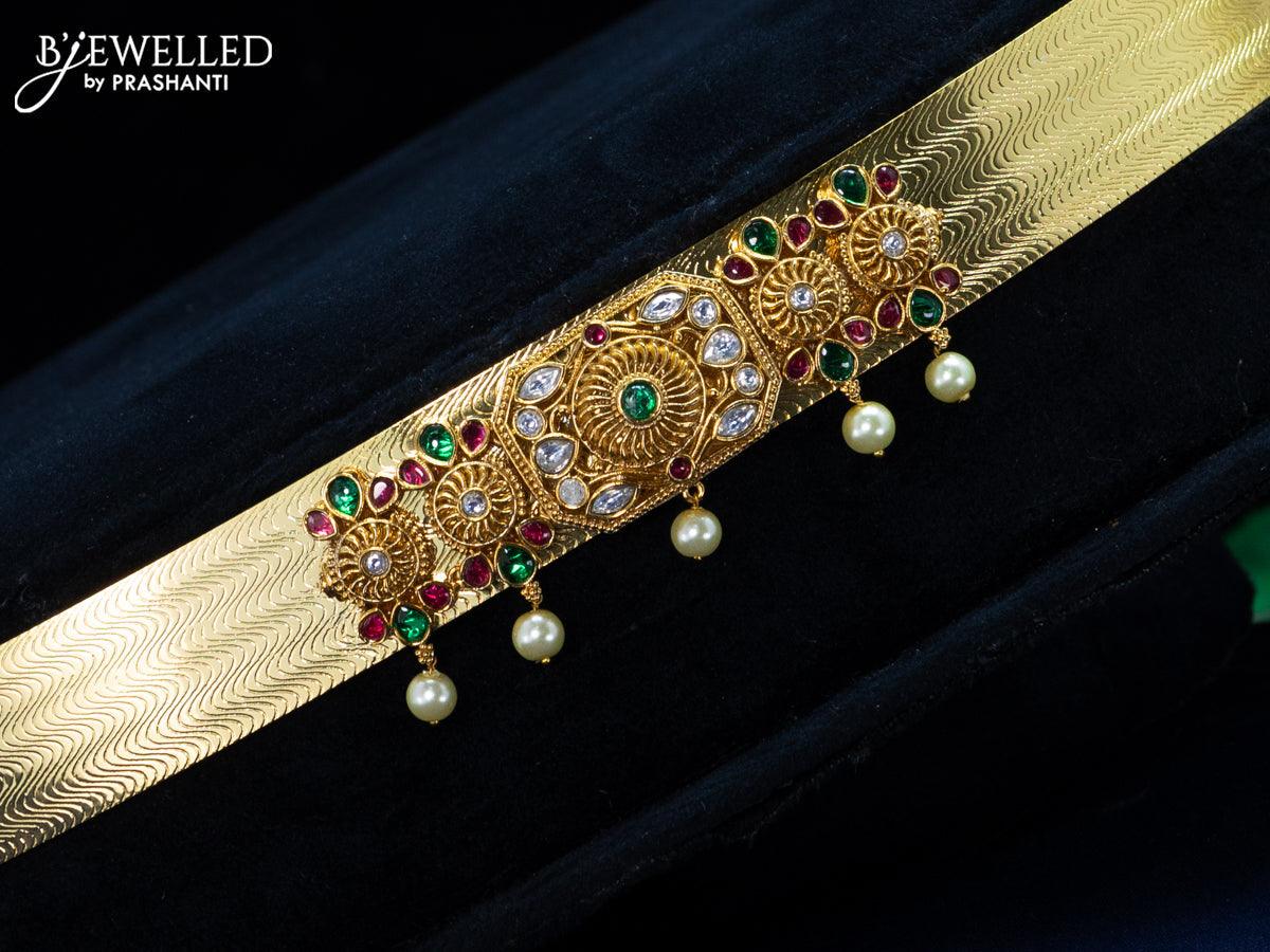 Antique hip belt self emboss & floral design with kemp & cz stones and ...