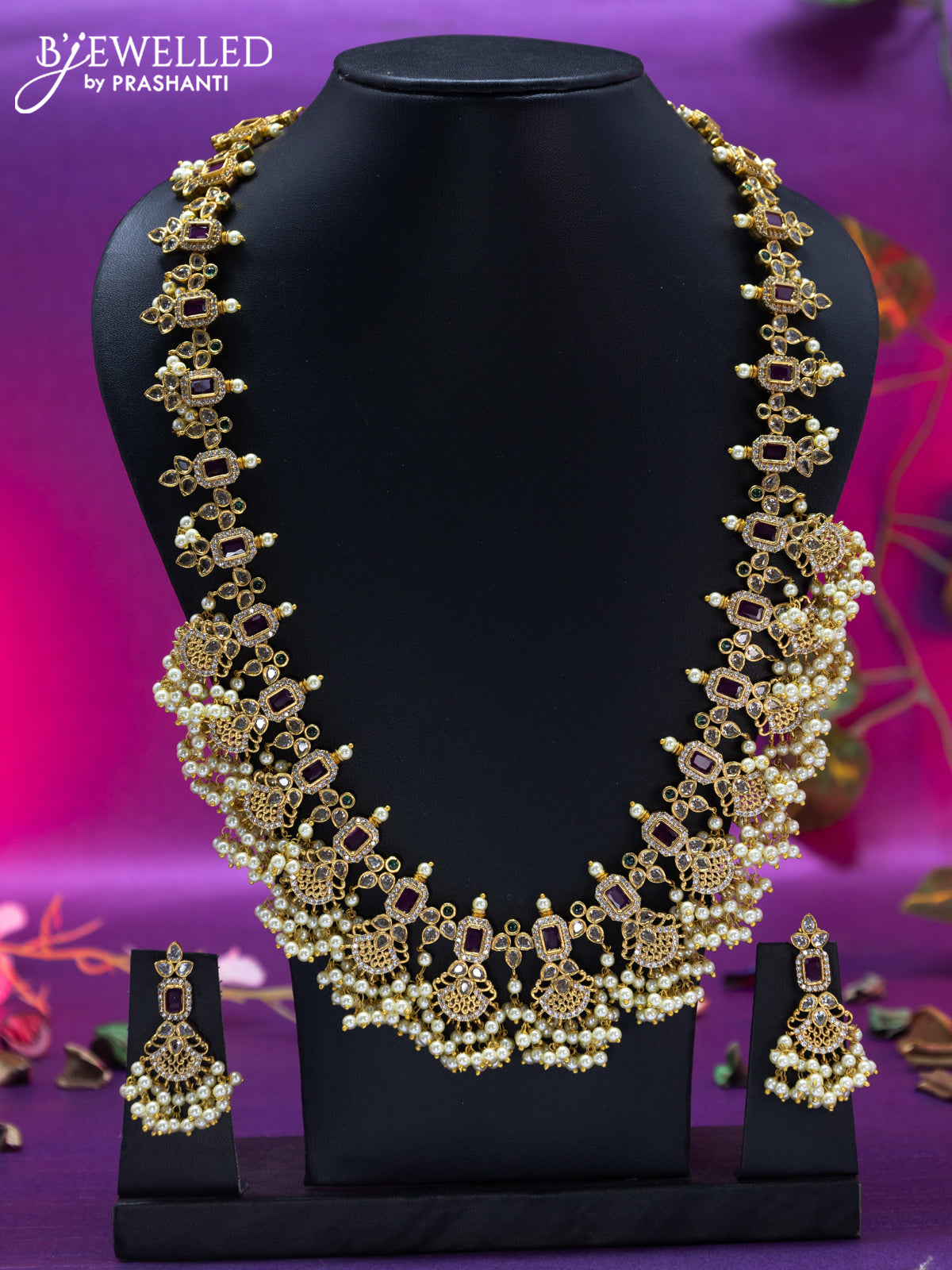 Antique guttapusalu haaram with kemp & cz stones and pearl hangings ...