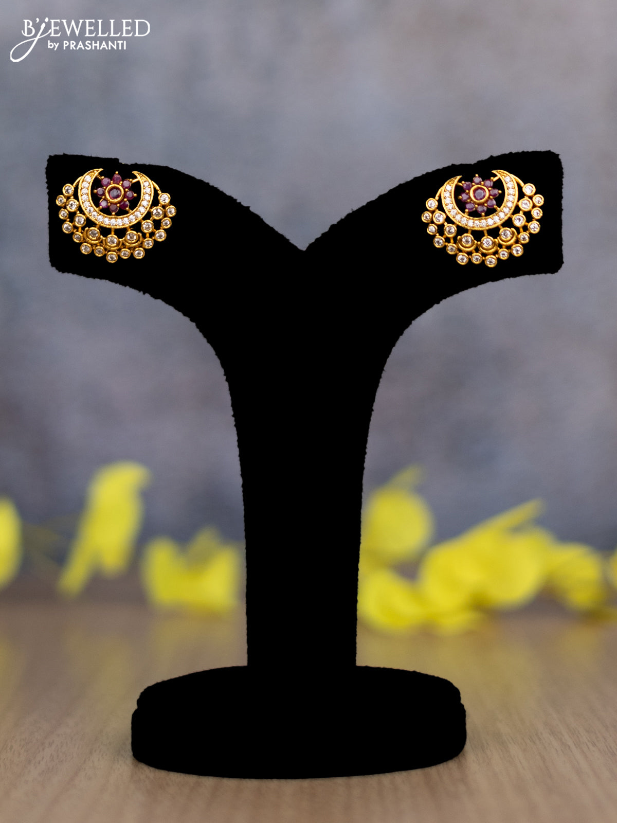 Pearl necklace with ruby and cz stones – Prashanti Sarees