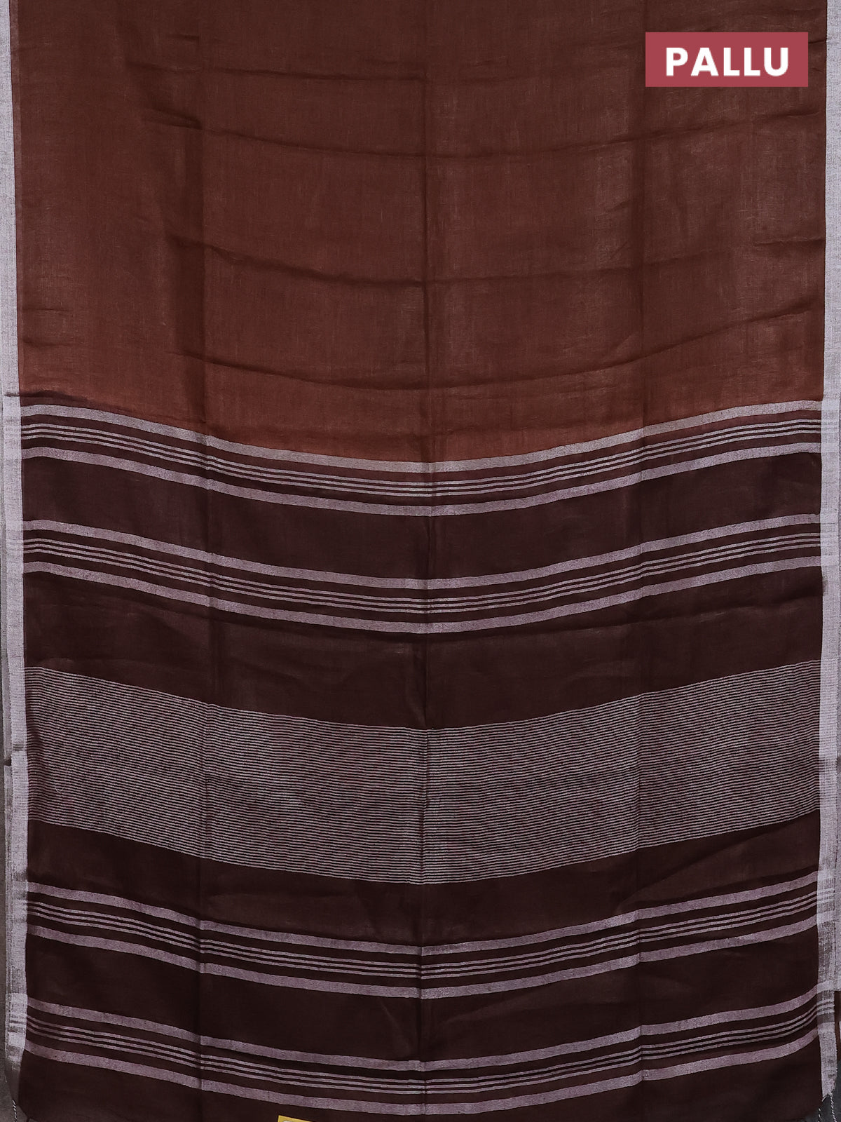 Pure linen saree brown with plain body and silver zari woven border ...