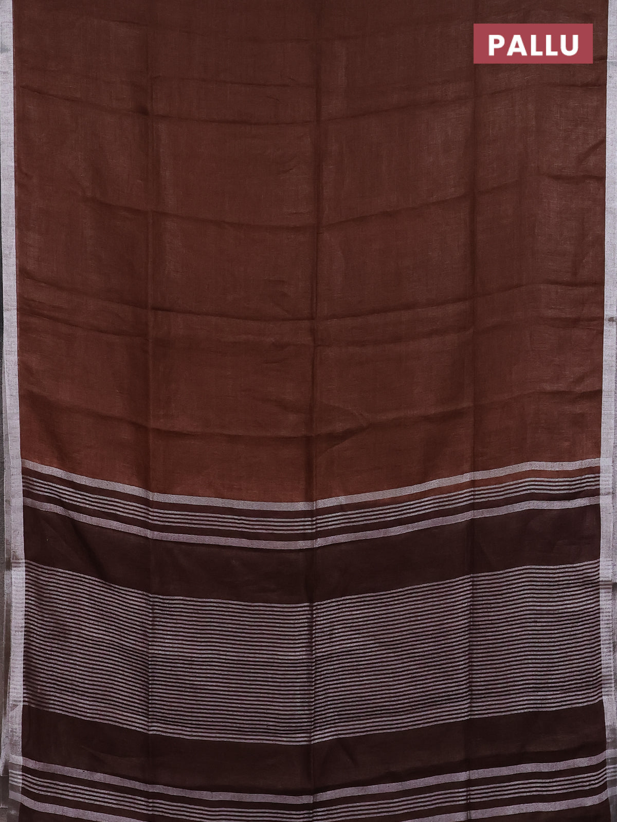 Pure linen saree brown with plain body and silver zari woven border ...