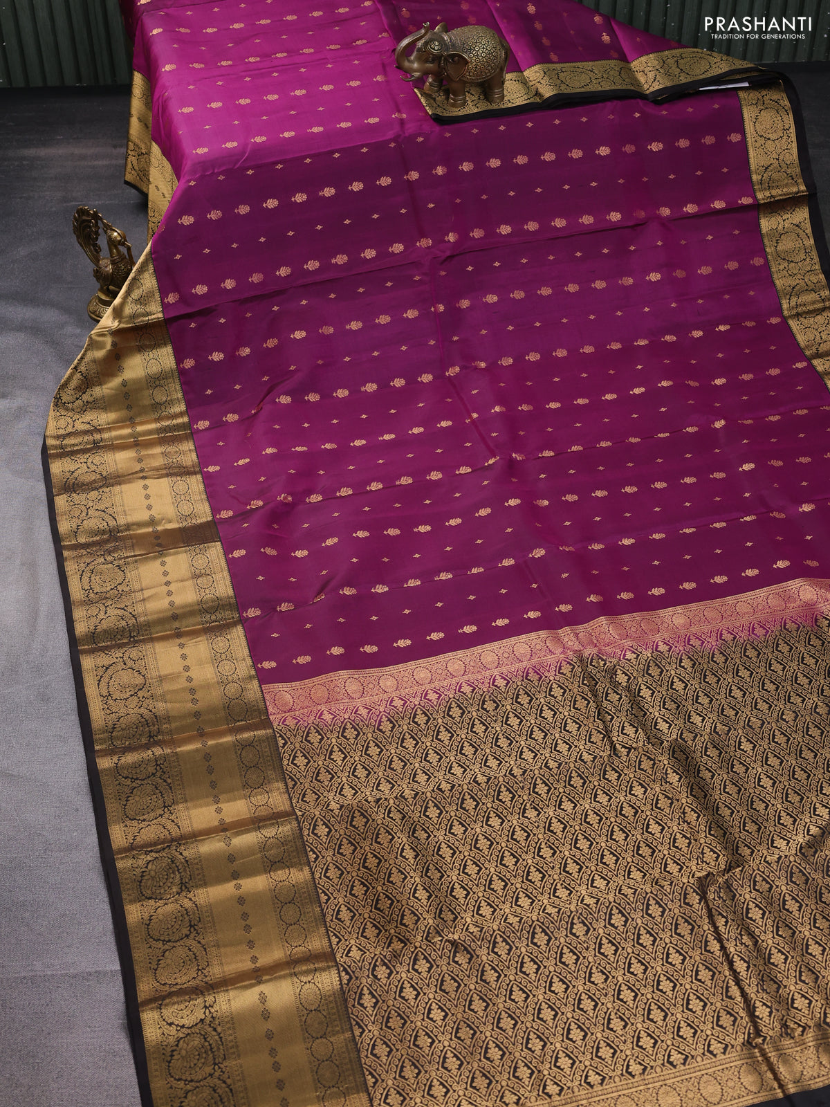Pure kanchipuram silk saree magenta pink and deep coffee brown with al ...