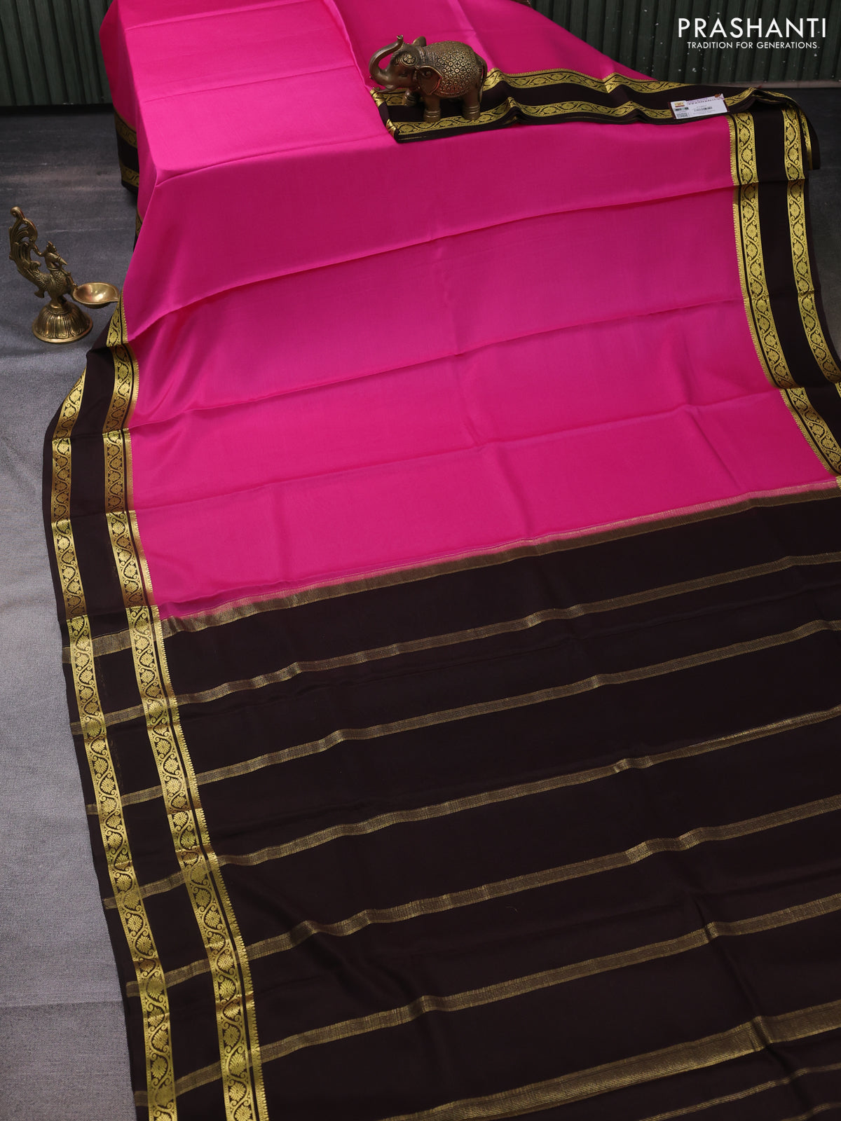 Pure mysore silk saree pink and brown with plain body and rettapet zar ...