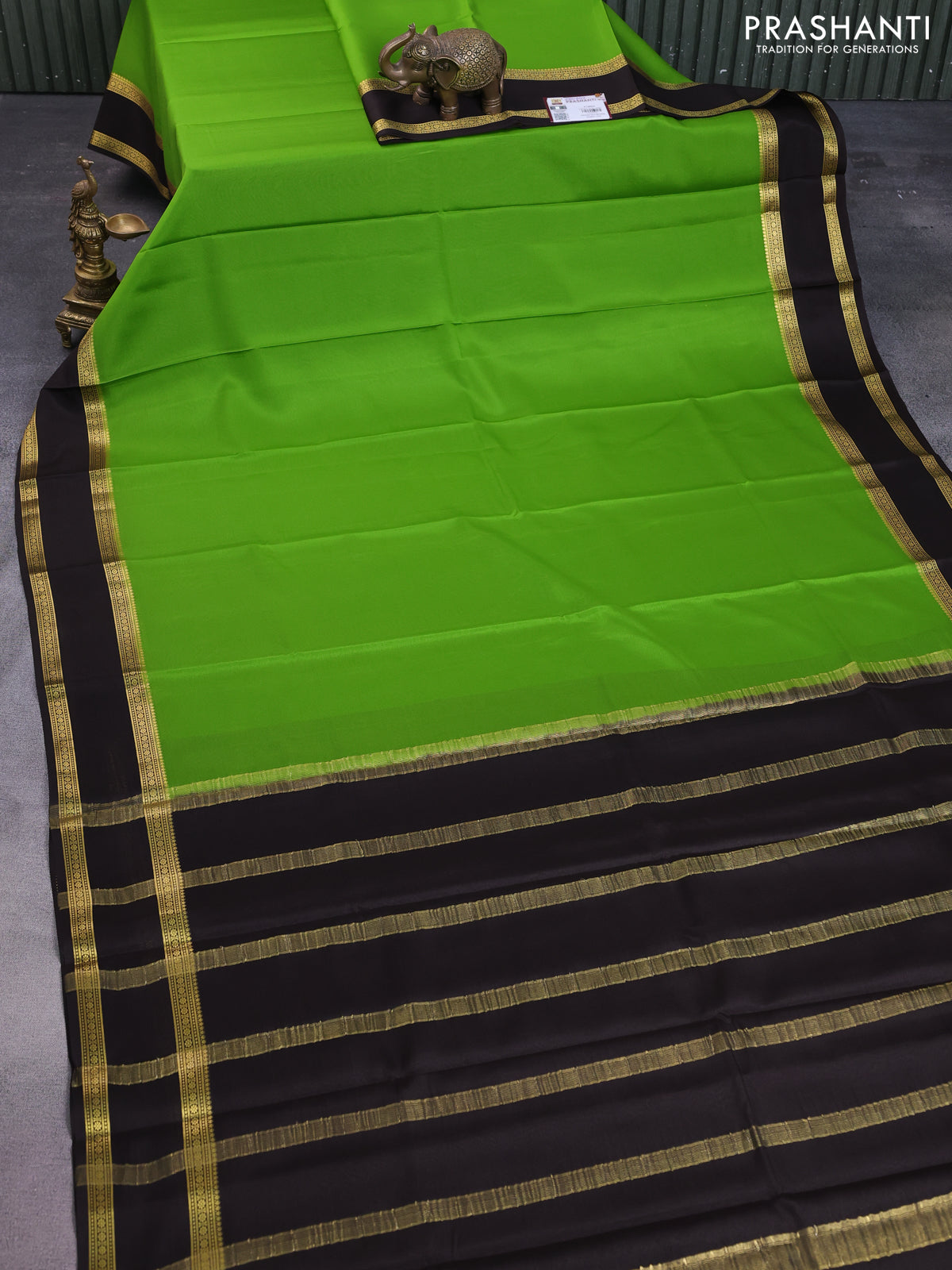 Pure mysore silk saree light green and brown with plain body and retta ...