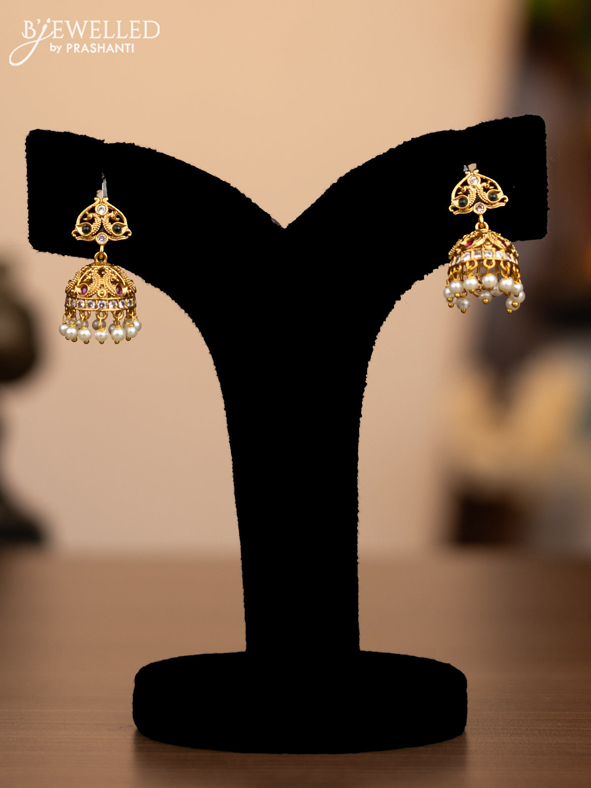 Antique necklace peacock design with kemp & cz stones and pearl hangin ...