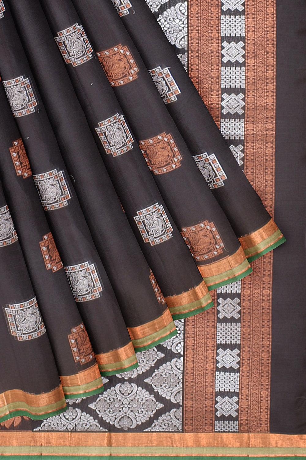 Coimbatore Cotton Black Color Saree with Copper and Silver Zari Woven ...