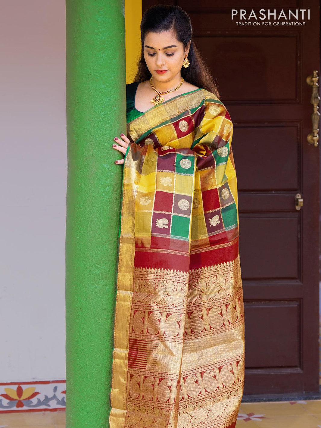 Sa - Pure kanjivaram paalum pazhamum zari checks silk saree multicolou ...