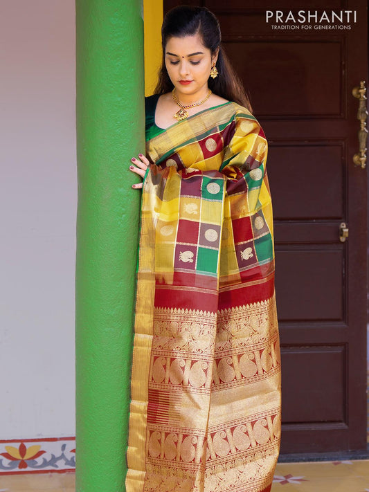 Sa - Pure kanjivaram paalum pazhamum zari checks silk saree multicolou ...