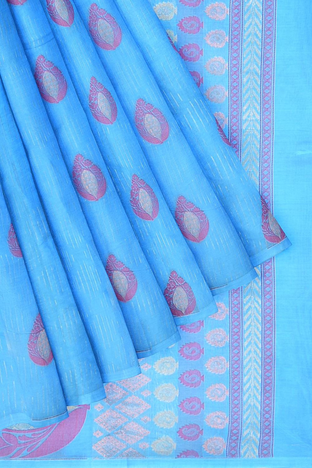 Coimbatore Cotton Blue Color Saree with Copper Zari and Thread Woven B ...