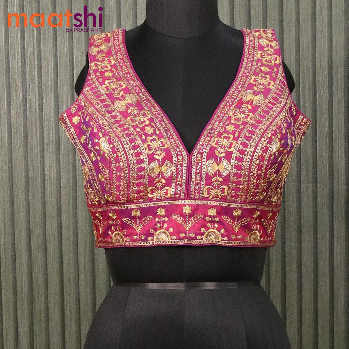V Shaped Blouse Designs Designer V Neck Ready Blouse In Blue Color
